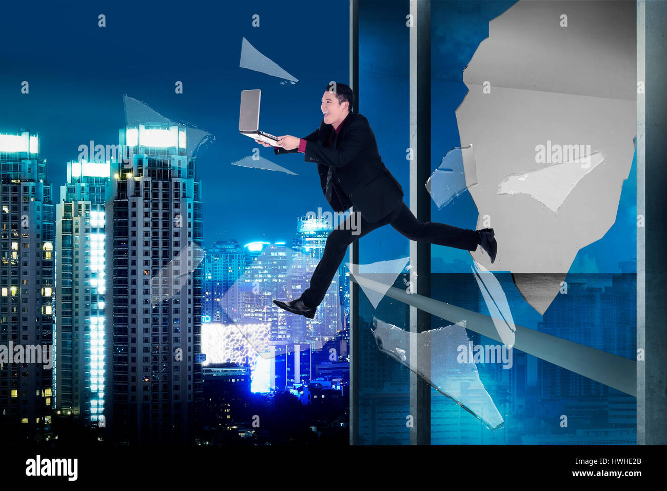 Jump through window hi-res stock photography and images - Alamy