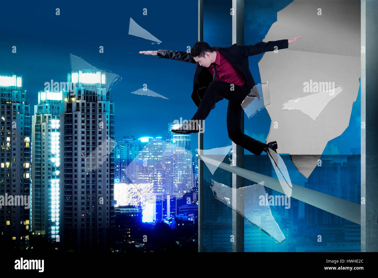 Jump through window hi-res stock photography and images - Alamy