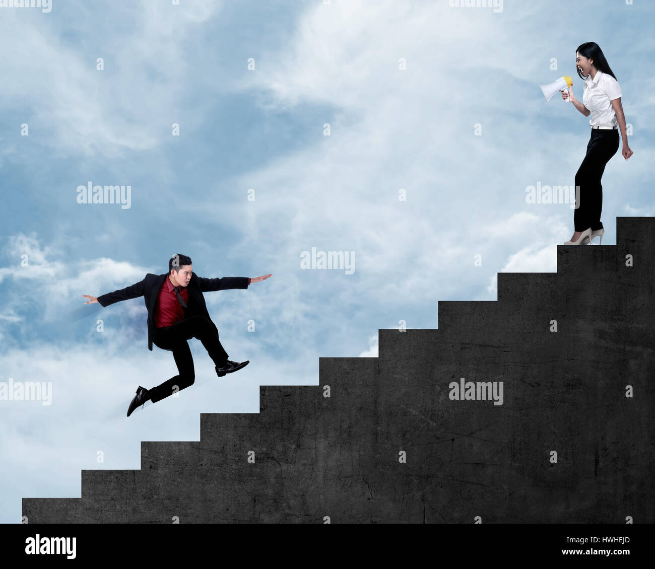 Asian business people using megaphone talk to the friend Stock Photo ...
