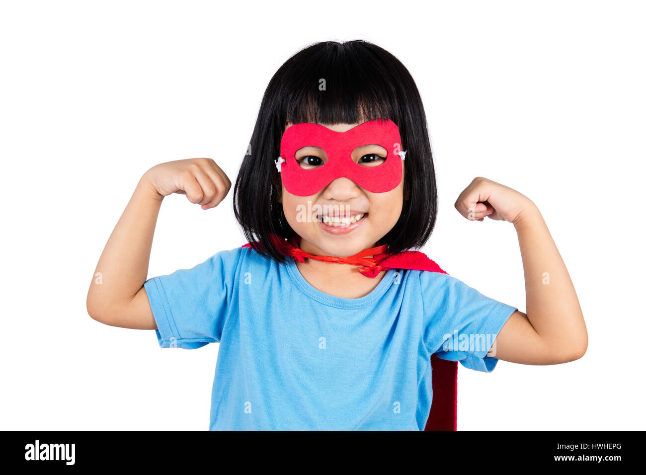 Asian Little Chinese Girl Wearing Super Hero Costume in isolated white ...
