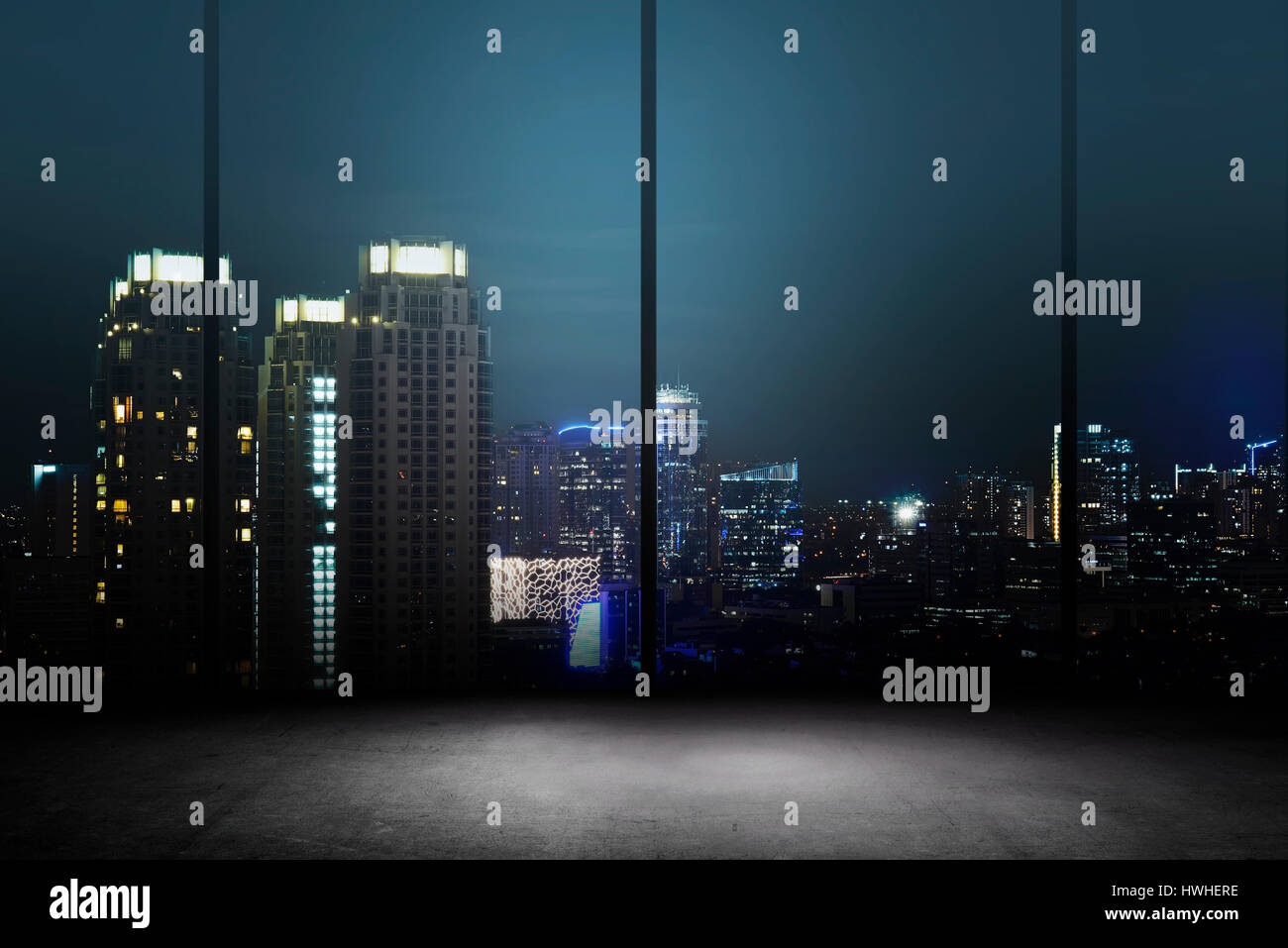 Background of office interior with night cityscape Stock Photo - Alamy