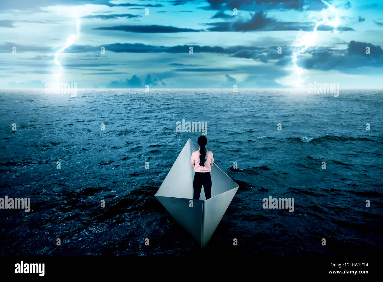 Woman alone boat storm hi-res stock photography and images - Alamy