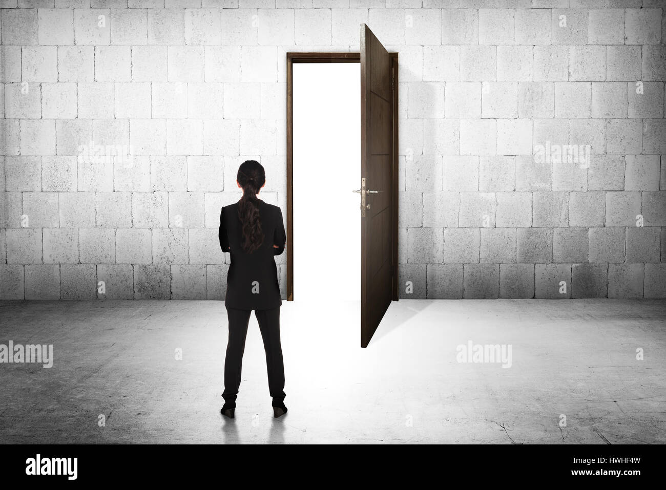 Business woman going to the open door. Career path conceptual Stock ...