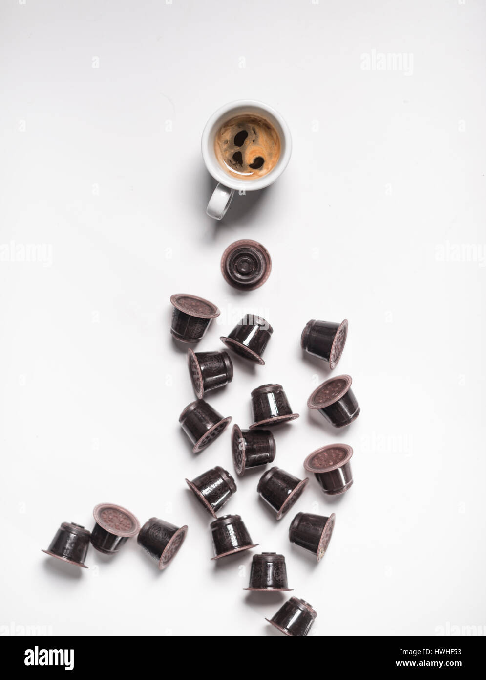 used coffee capsules and espresso coffee Stock Photo - Alamy