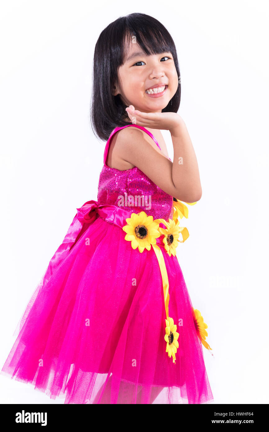 Happy Asian Chinese Liitle Girl In Dancing Custome in isolated white ...