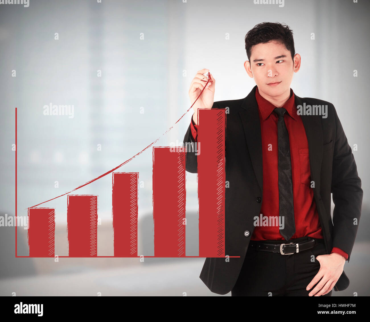 Business man draw increasing chart with office background Stock Photo ...