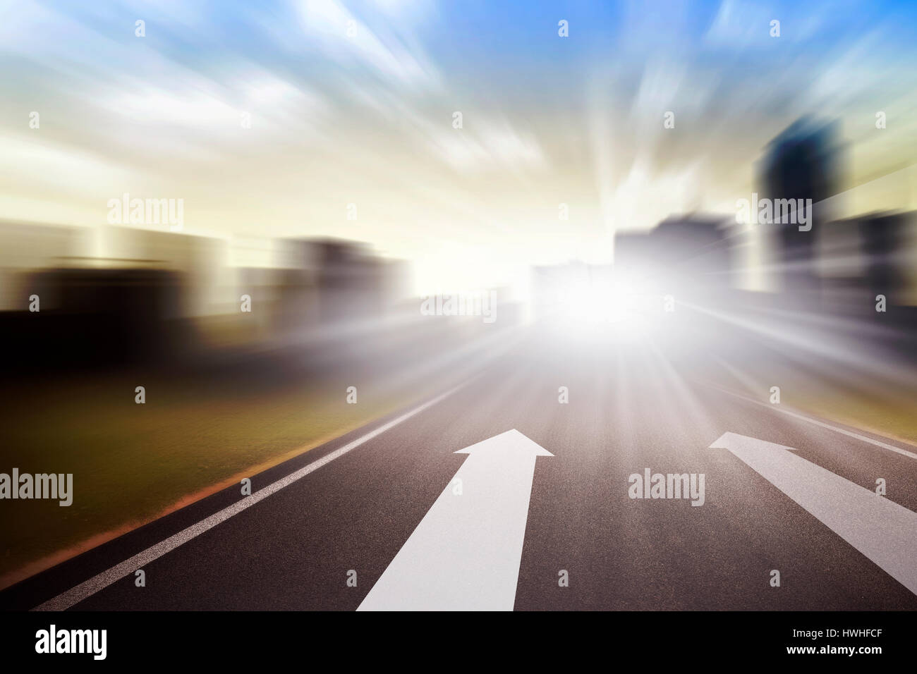 Conceptual of fast moving speedy highway. With arrow up Stock Photo - Alamy