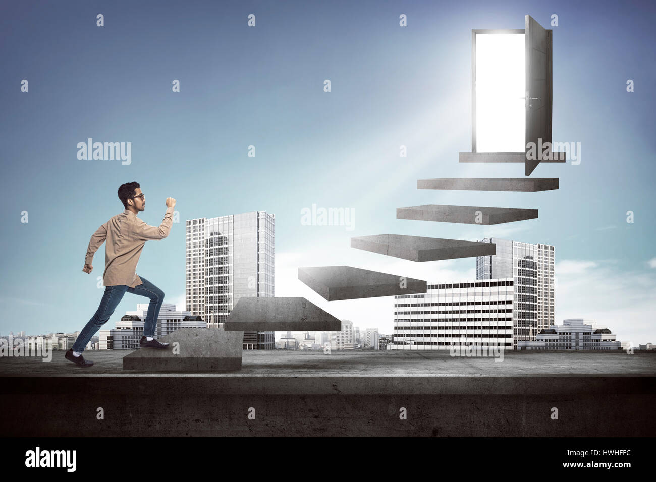 Stairs up to open door hi-res stock photography and images - Alamy