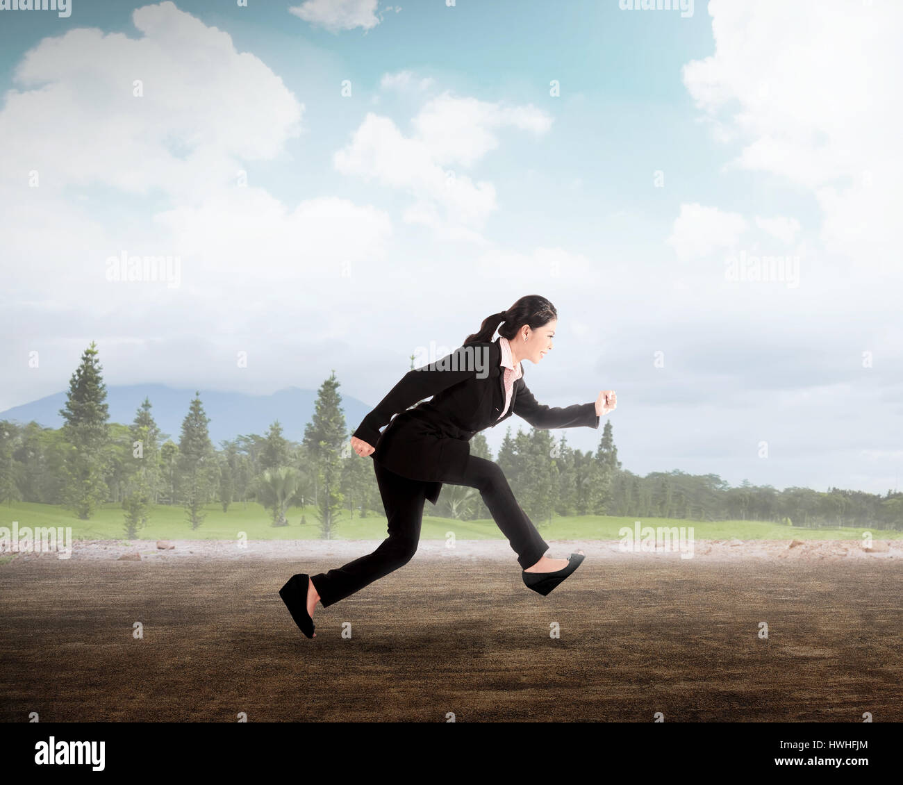 Business woman running on street. Business competition concept Stock ...