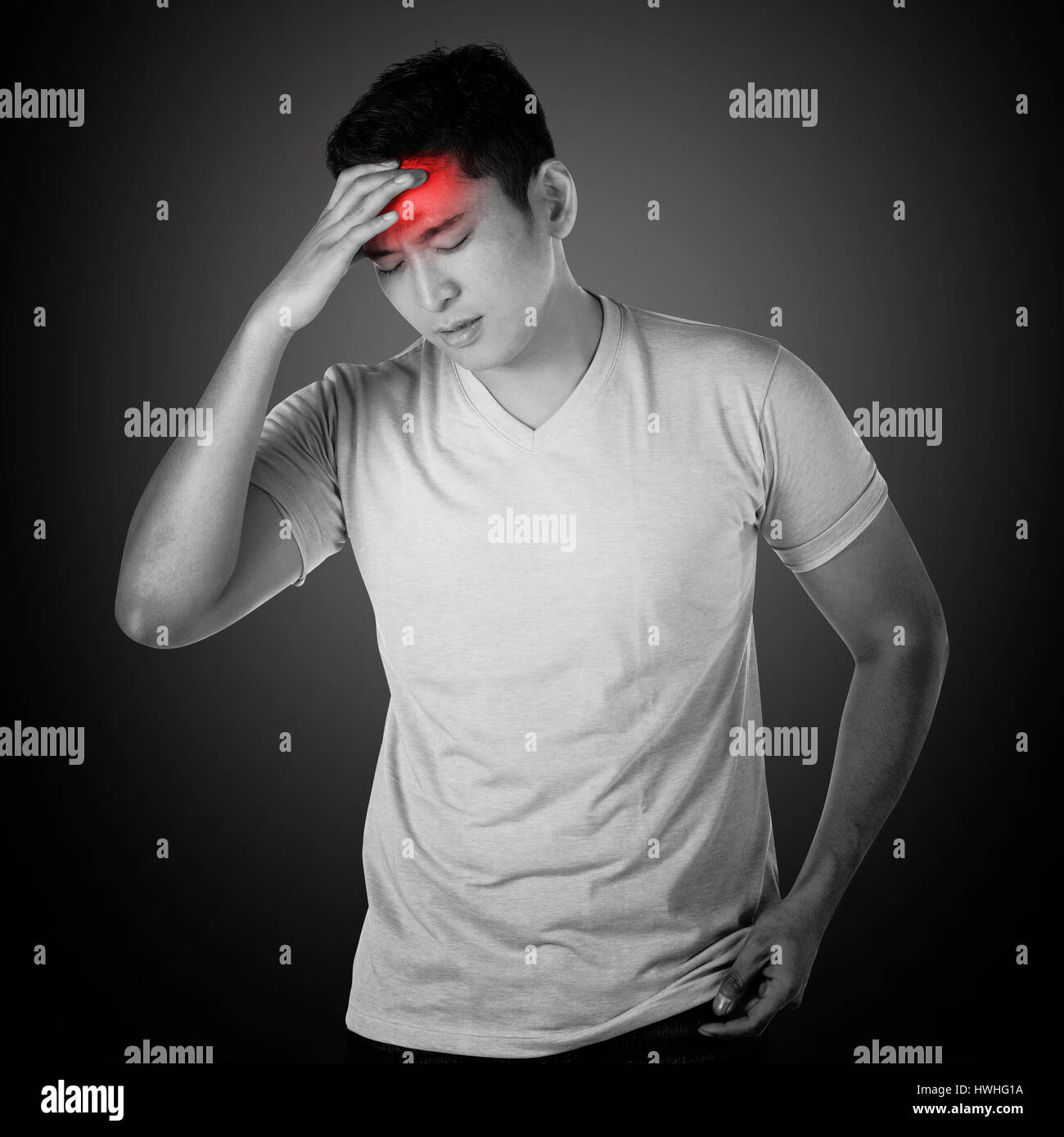 Asian man have headache. He touch his head with hand Stock Photo - Alamy