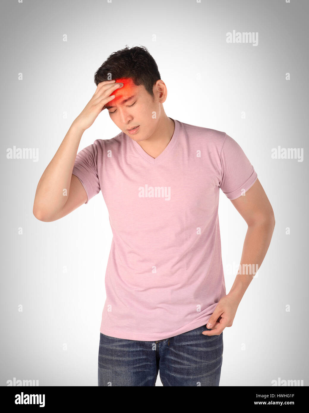 Asian man have headache. He touch his head with hand Stock Photo - Alamy