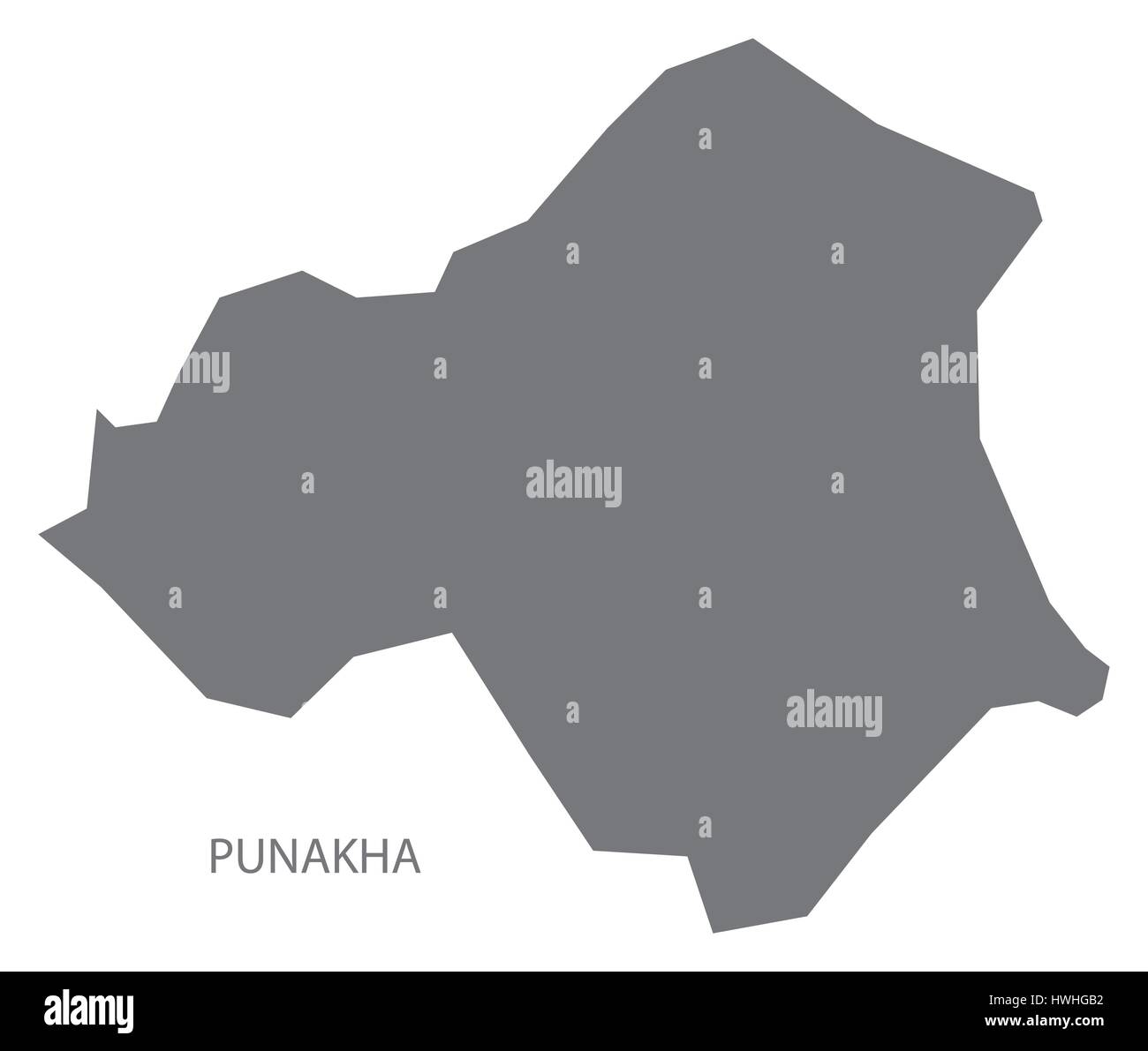 Punakha Bhutan district map grey illustration silhouette Stock Vector ...
