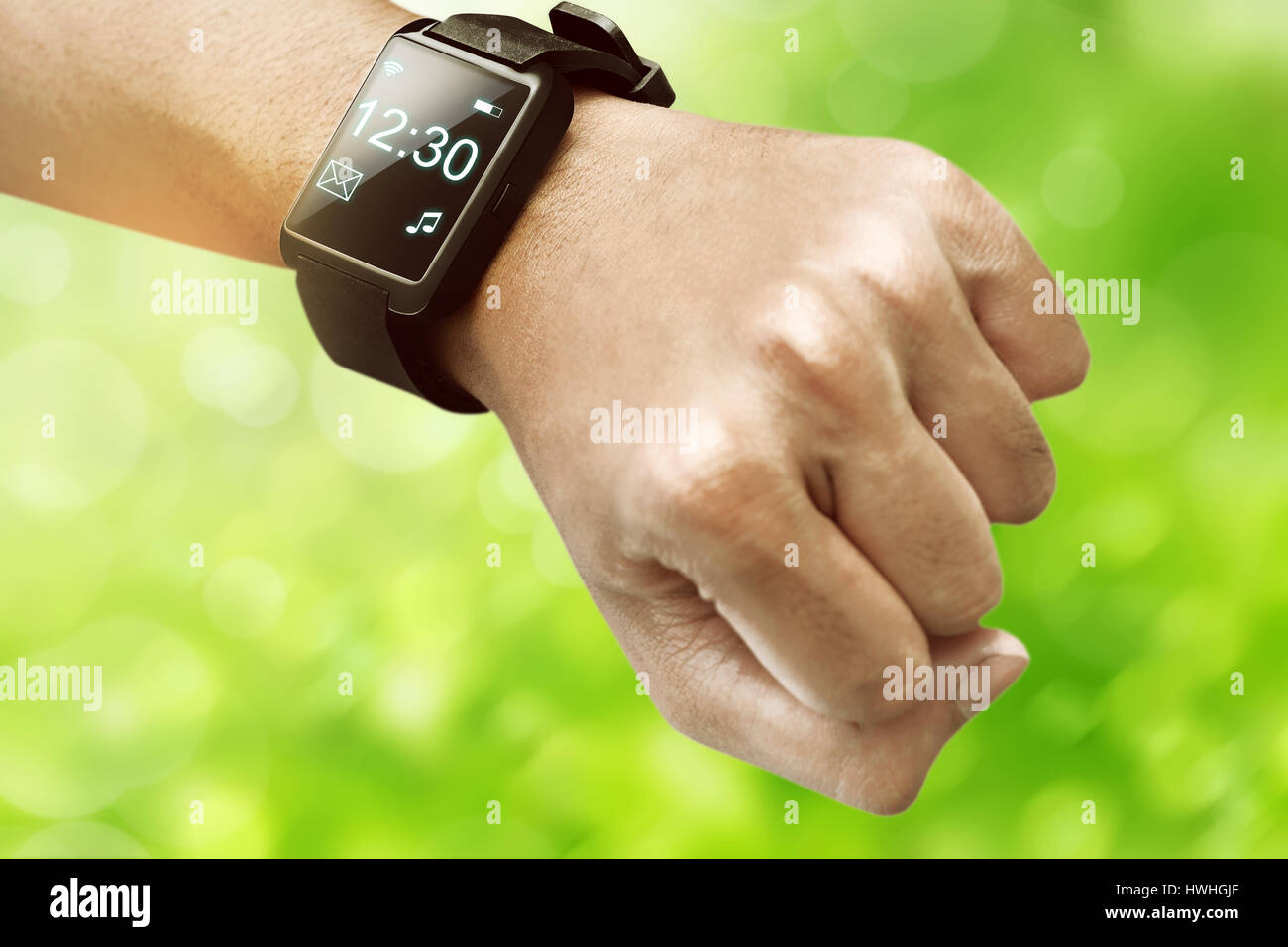 Human hand wearing smart watch. Wearable gadget concept Stock Photo - Alamy