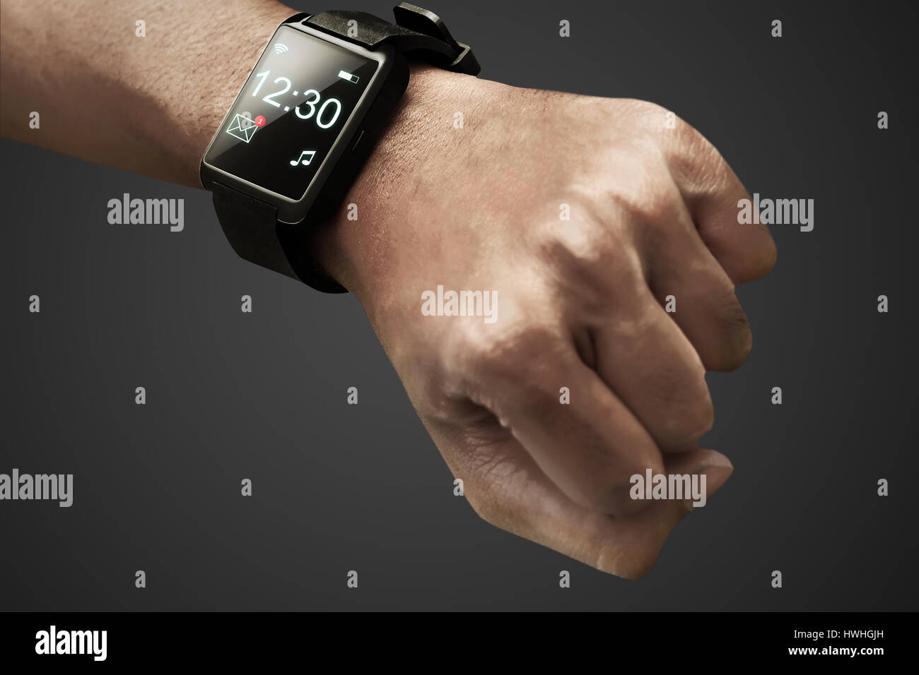 Human hand wearing smart watch. Wearable gadget concept Stock Photo - Alamy
