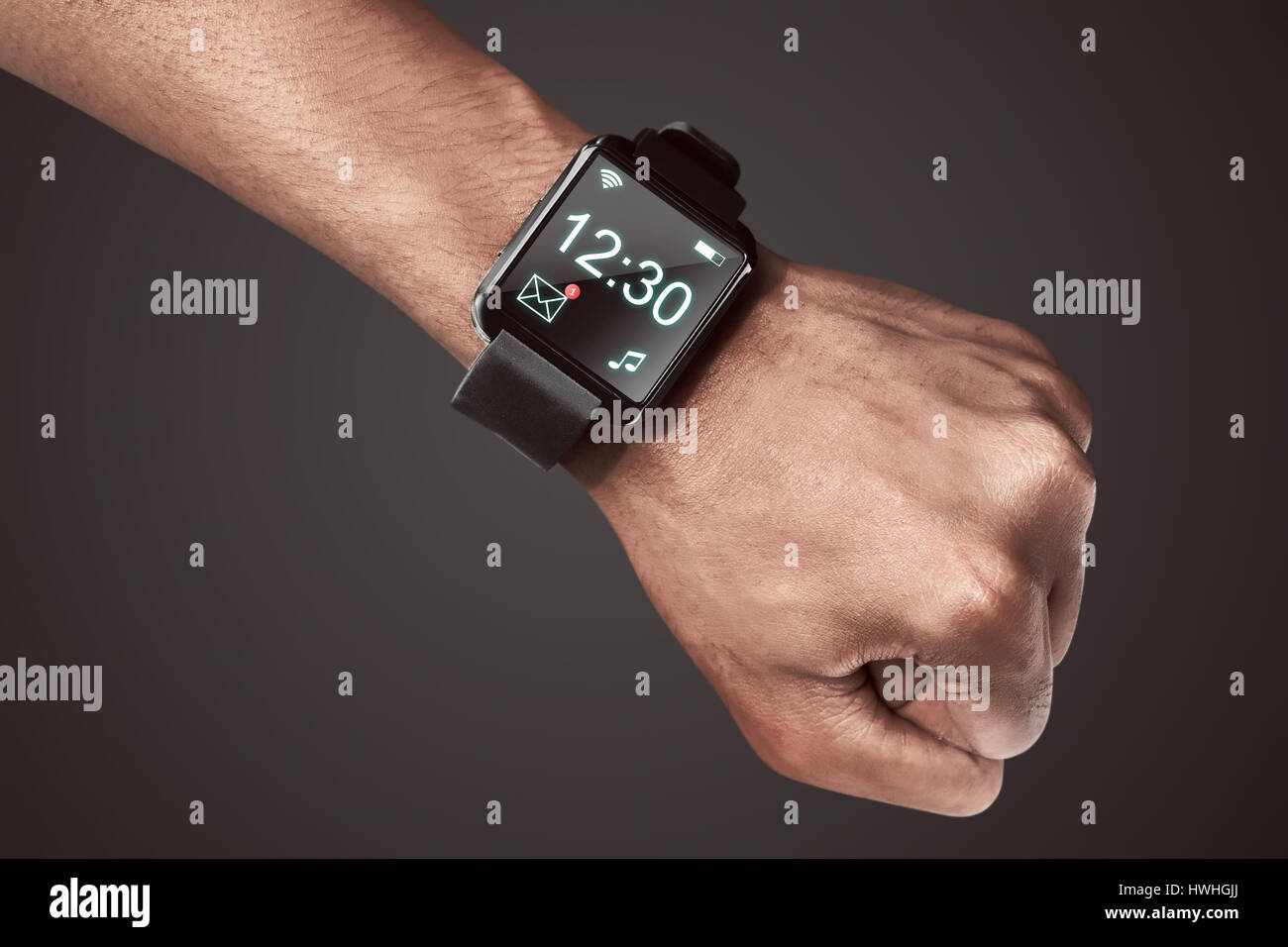 Human hand wearing smart watch. Wearable gadget concept Stock Photo - Alamy