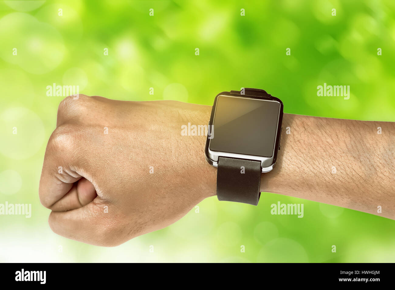 Human hand wearing smart watch. Wearable gadget concept Stock Photo - Alamy