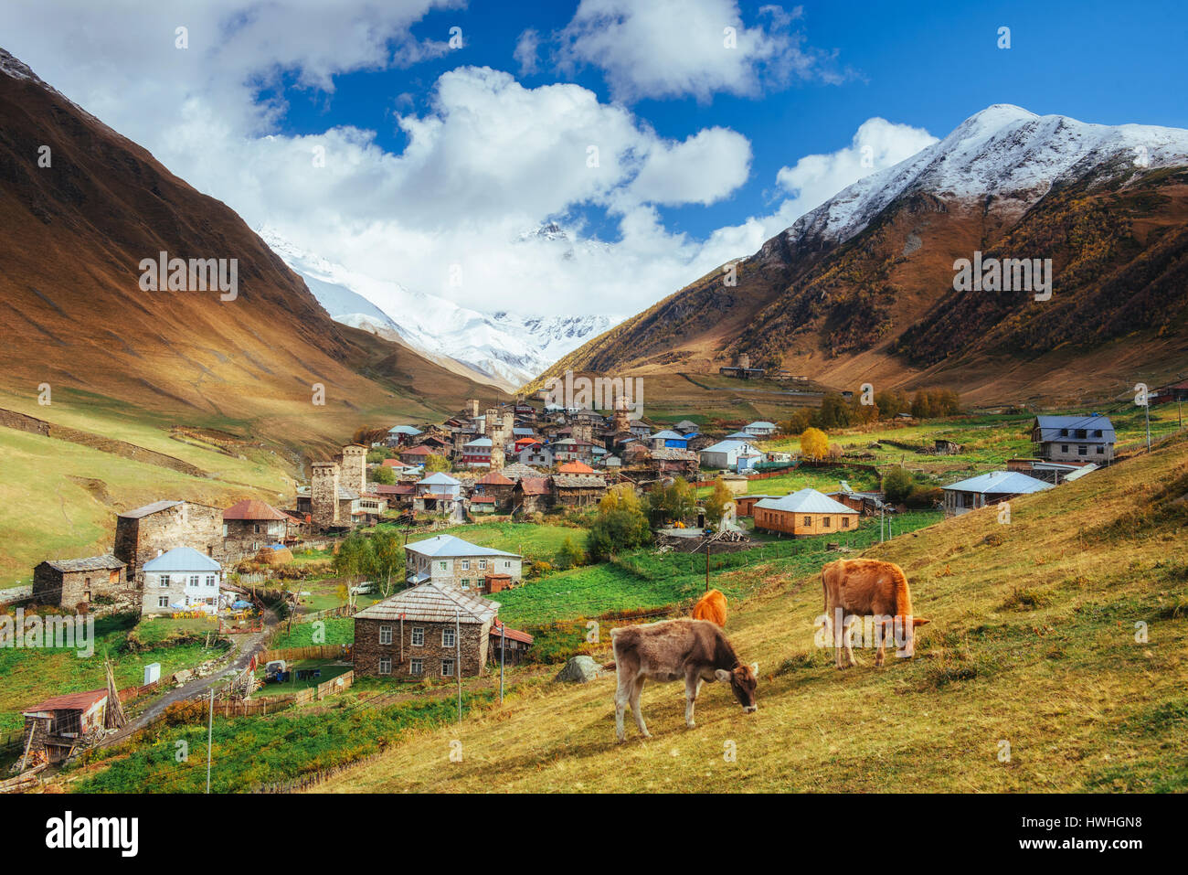 Fantastic beauty of the town between the mountains in Georgia. Europe ...