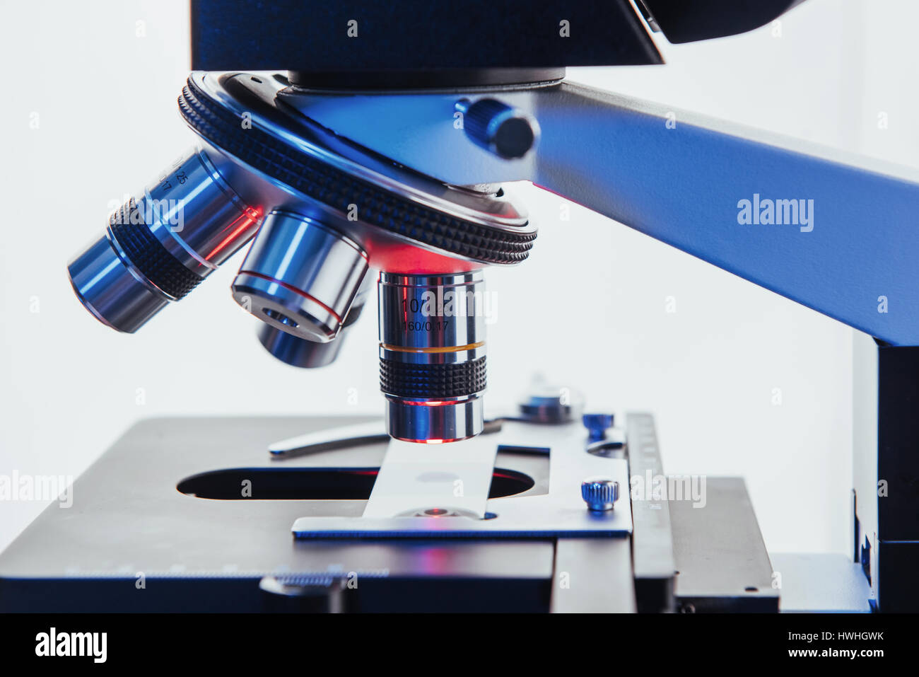 Close up of microscope at the laboratory Stock Photo - Alamy