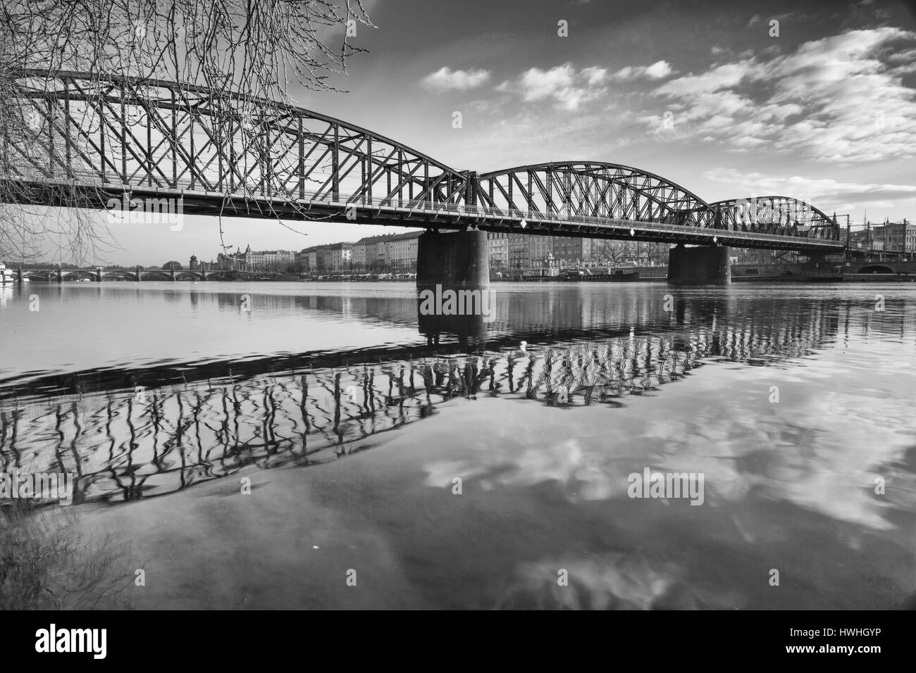 Old iron railway bridge in Prague,Czech Republic. The original bridge ...