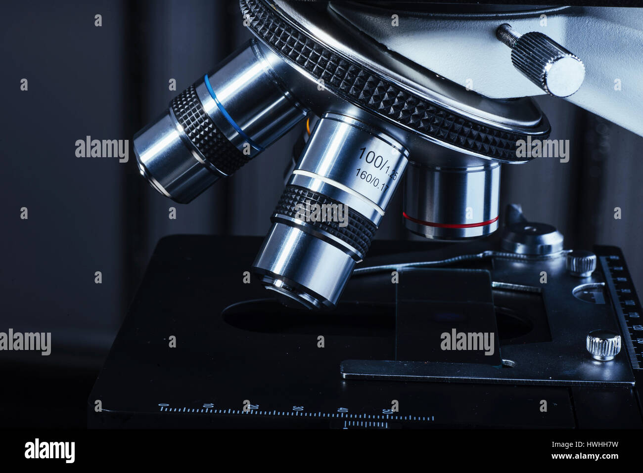 Close up of microscope at the laboratory Stock Photo - Alamy