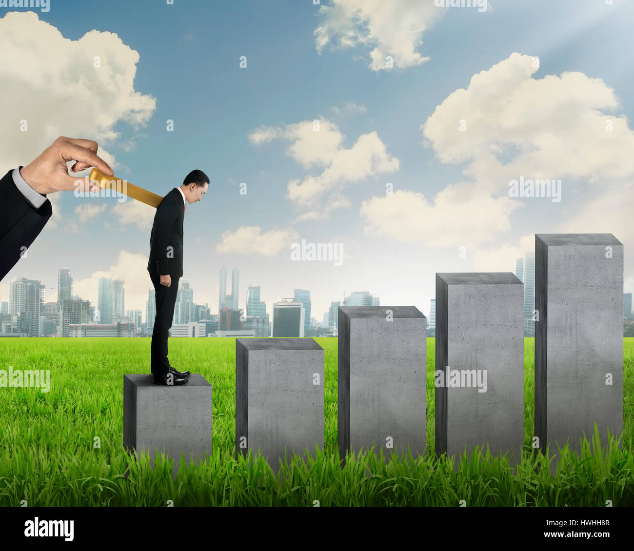 Hand turns clockwork on the back of business person, concept to control ...