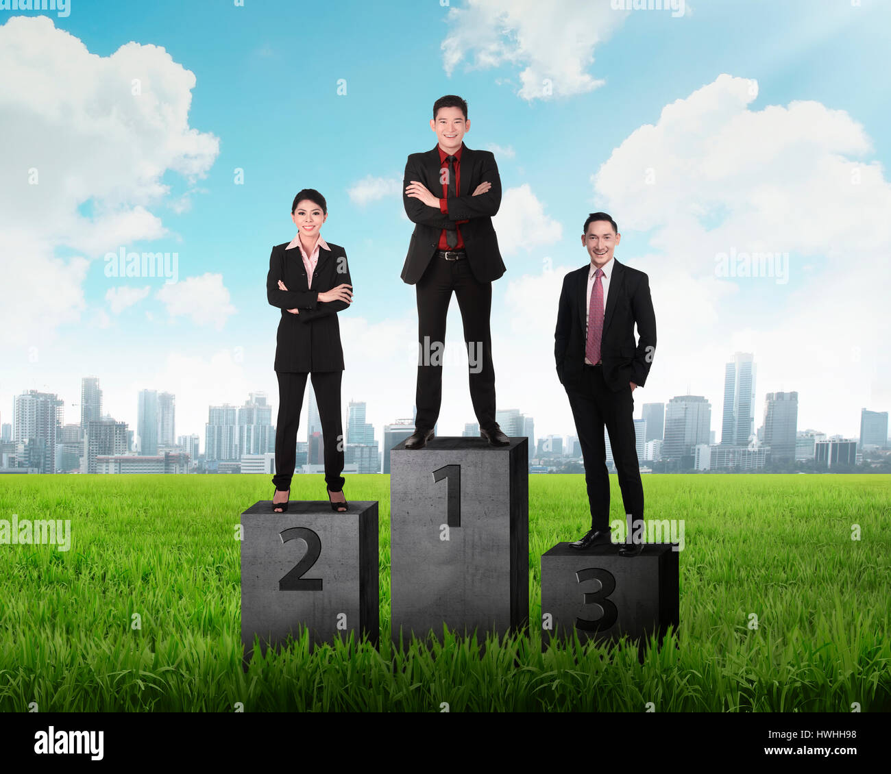 Business person standing on the podium. Business reward concept Stock ...