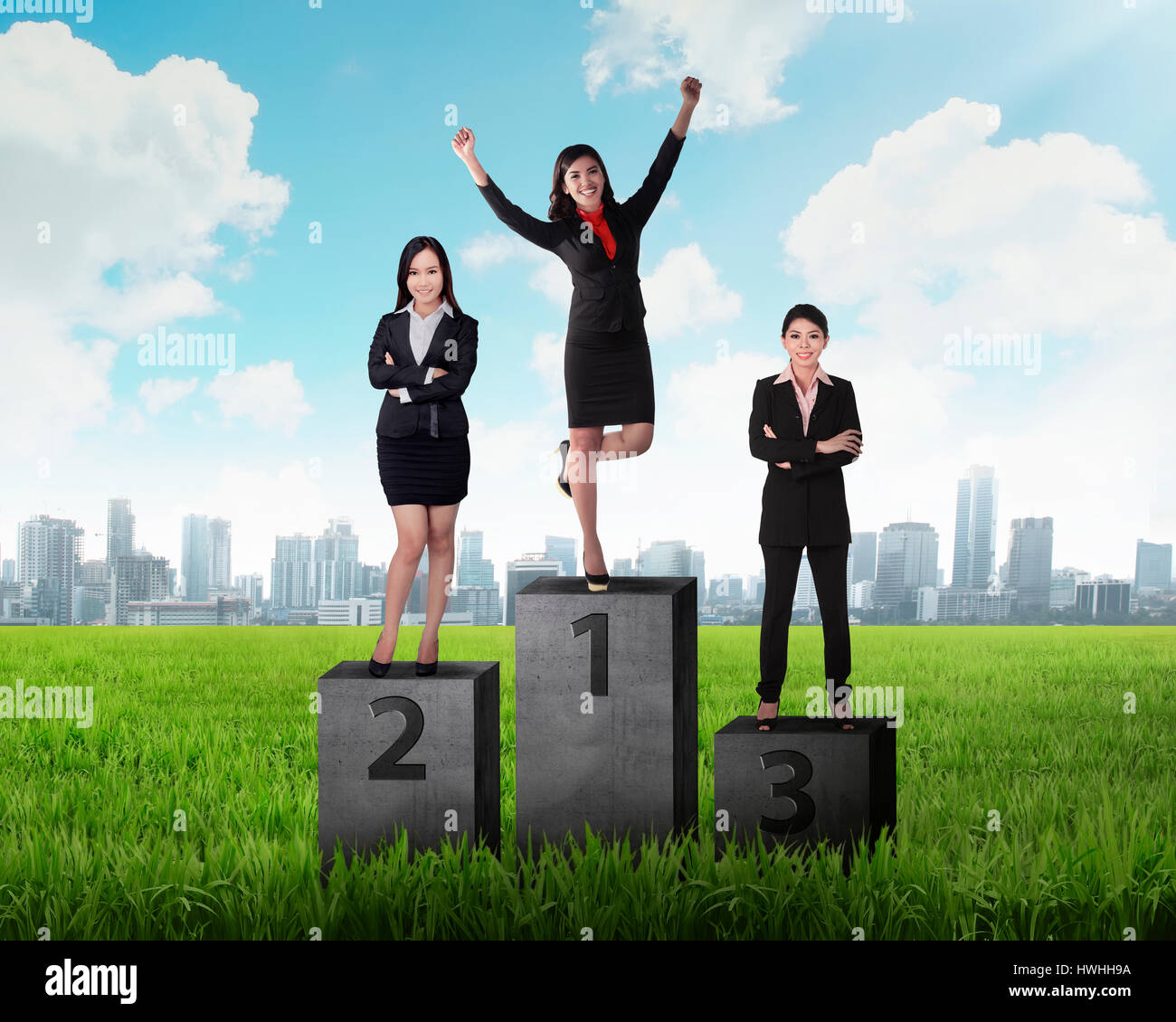 Business person standing on the podium. Business reward concept Stock ...