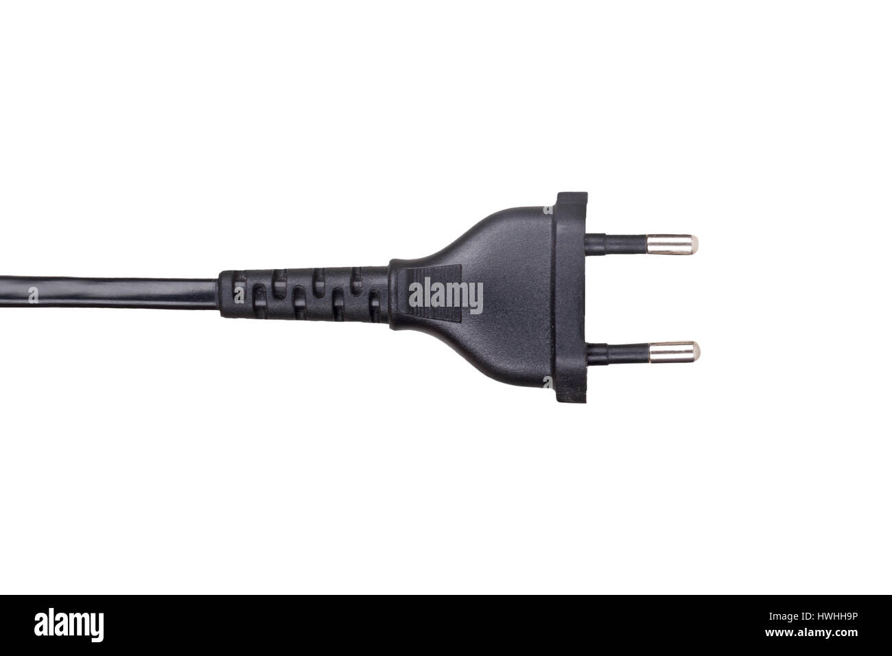 Close up detailed view of black plug, isolated on white background ...