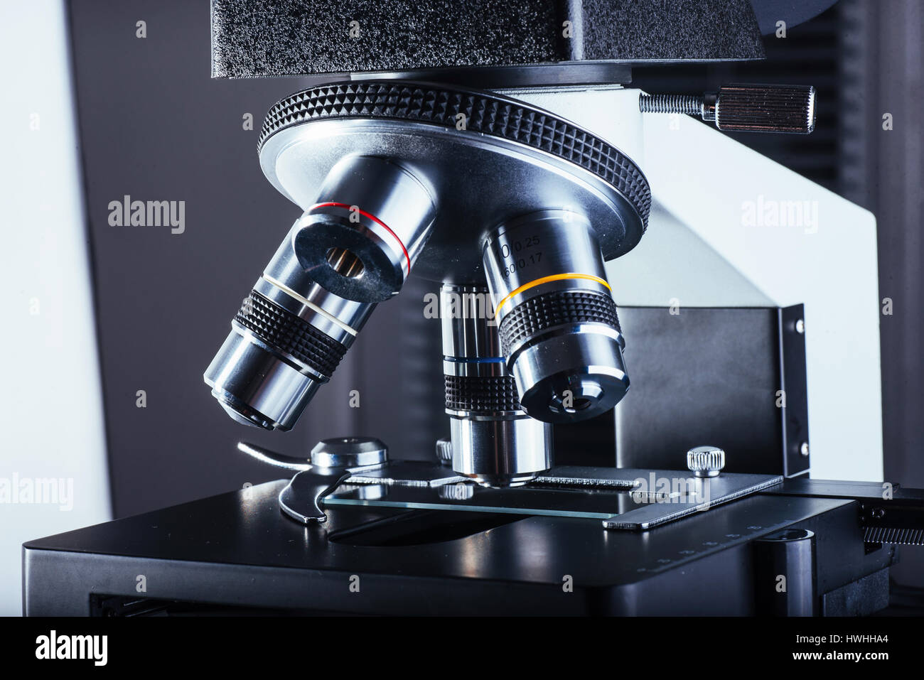 Close up of microscope at the laboratory Stock Photo - Alamy