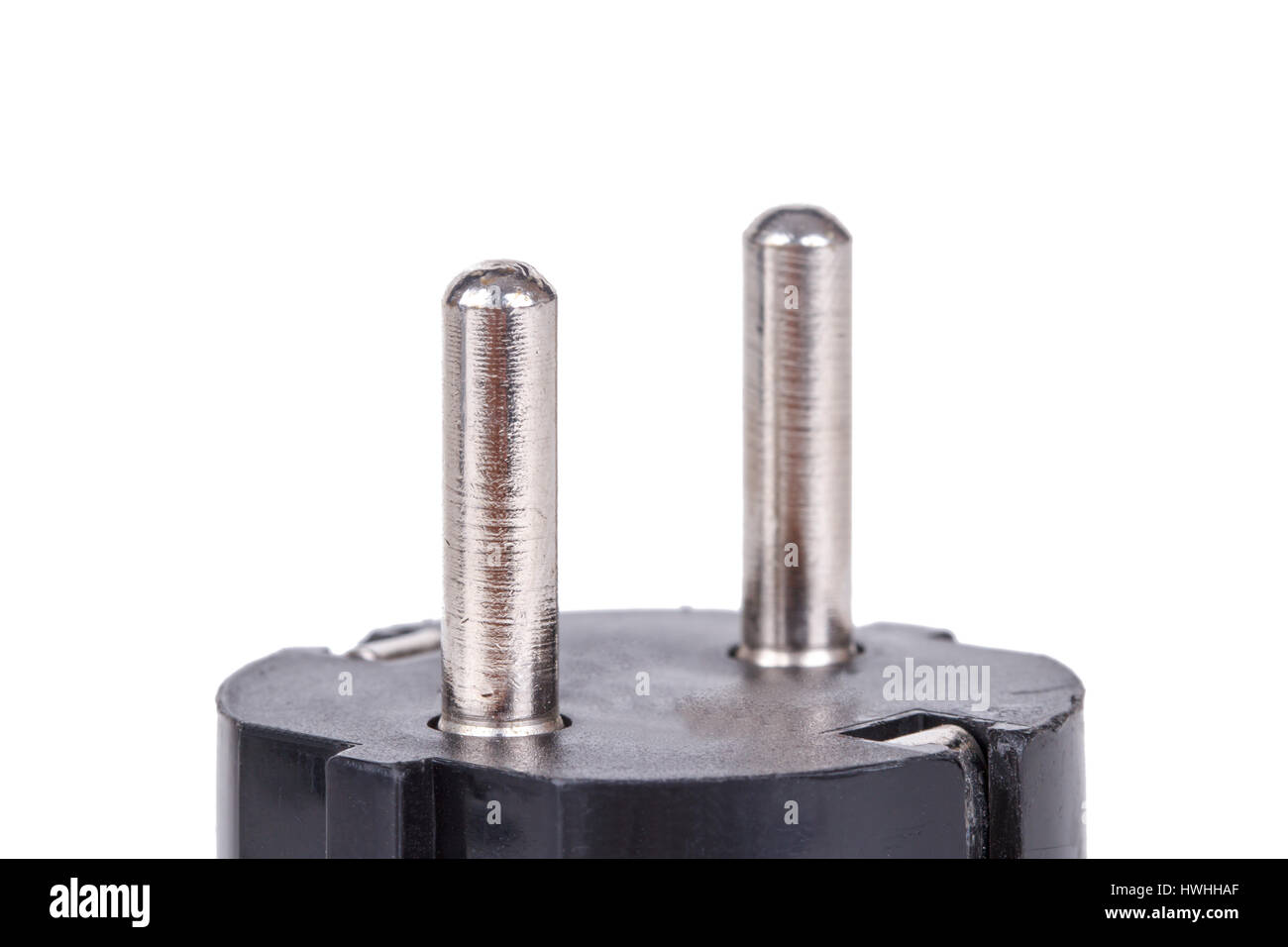 Close up detailed view of black plug, isolated on white background ...