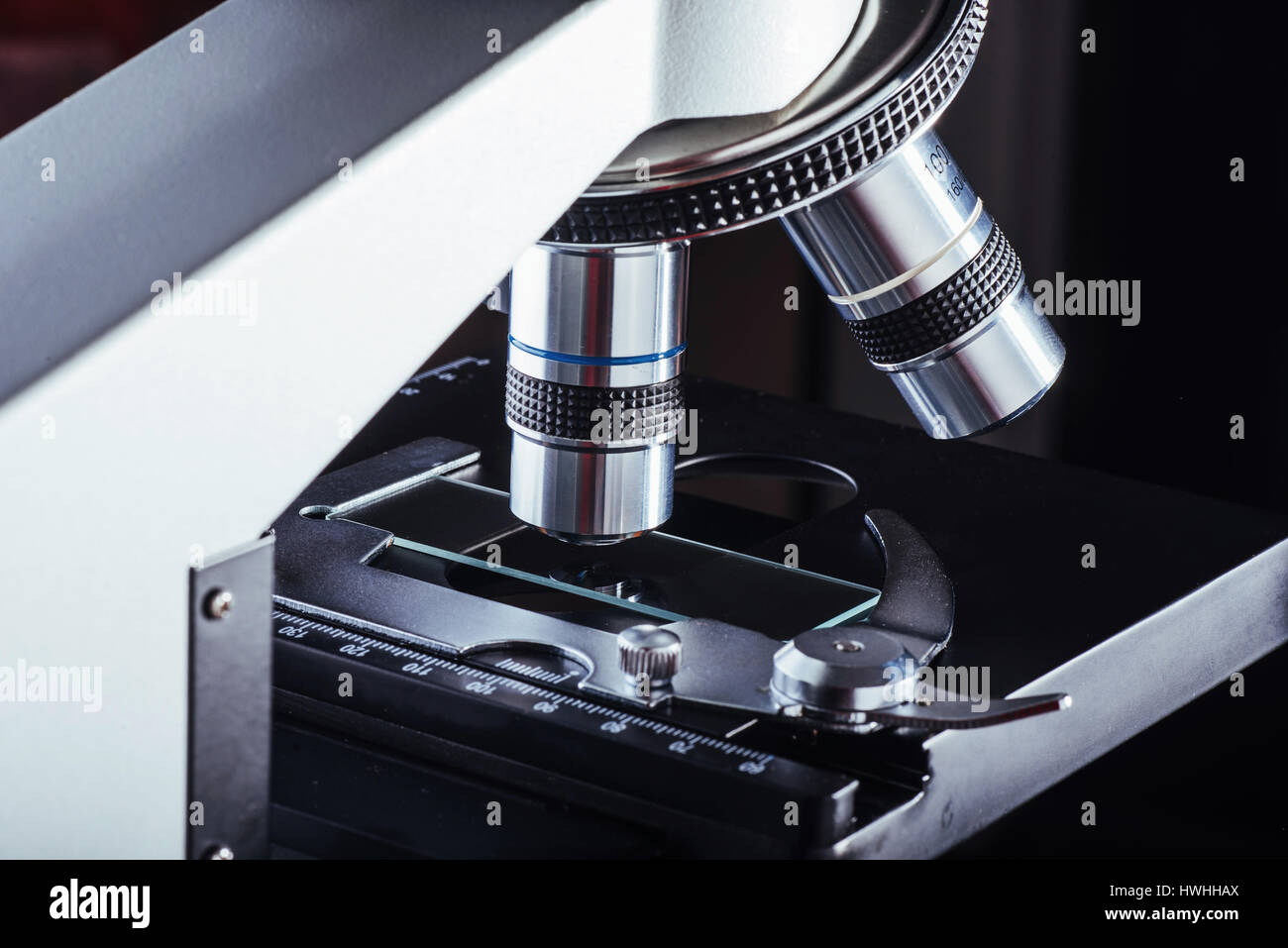 Close up of microscope at the laboratory Stock Photo - Alamy