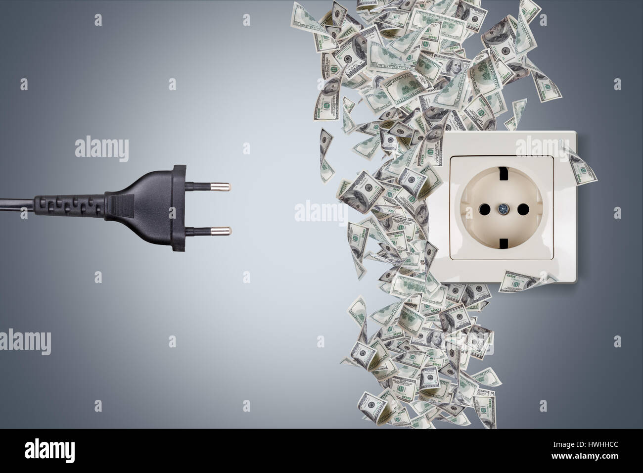 Close up detailed view of white jack and black plug with dollar ...