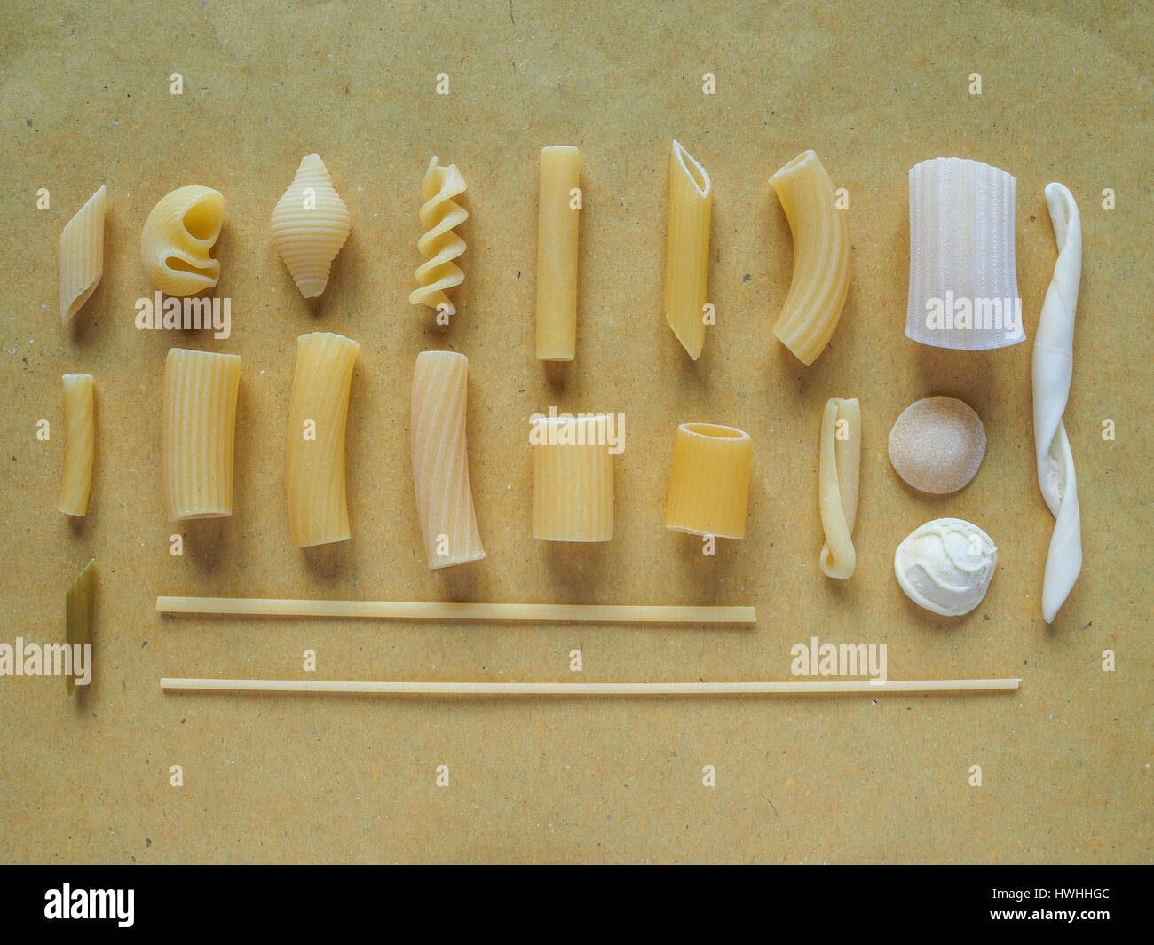Many different types of Italian pasta including penne macaroni ...