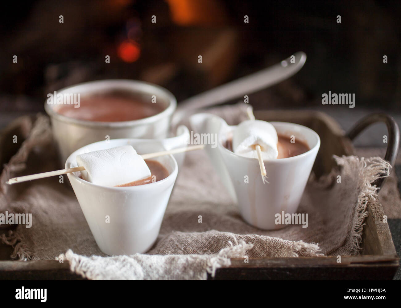 Hot Chocolate with white marshmallows Stock Photo - Alamy