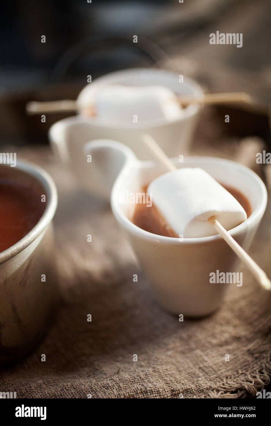 Hot Chocolate with white marshmallows Stock Photo - Alamy
