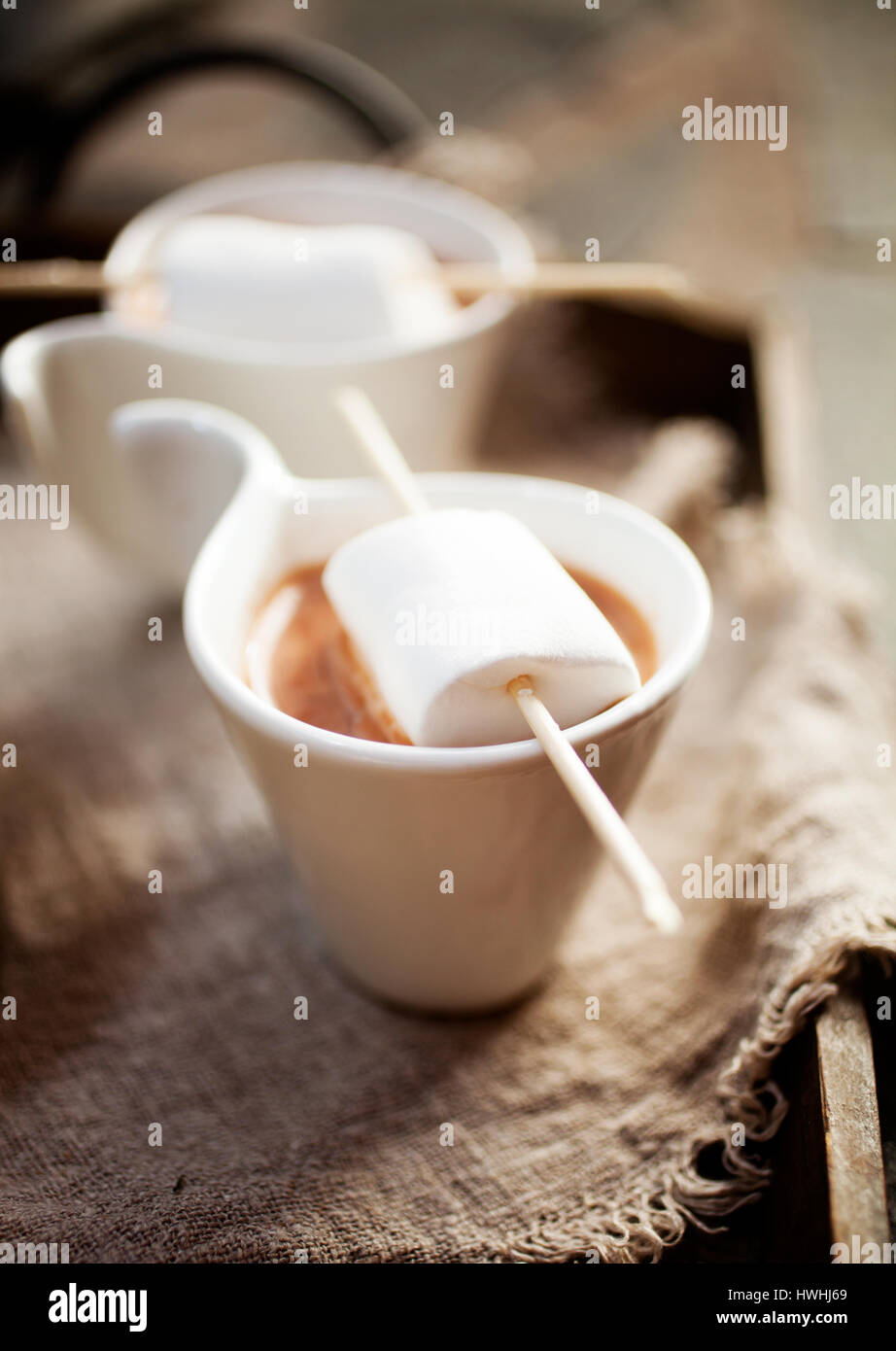 Hot Chocolate with white marshmallows Stock Photo - Alamy
