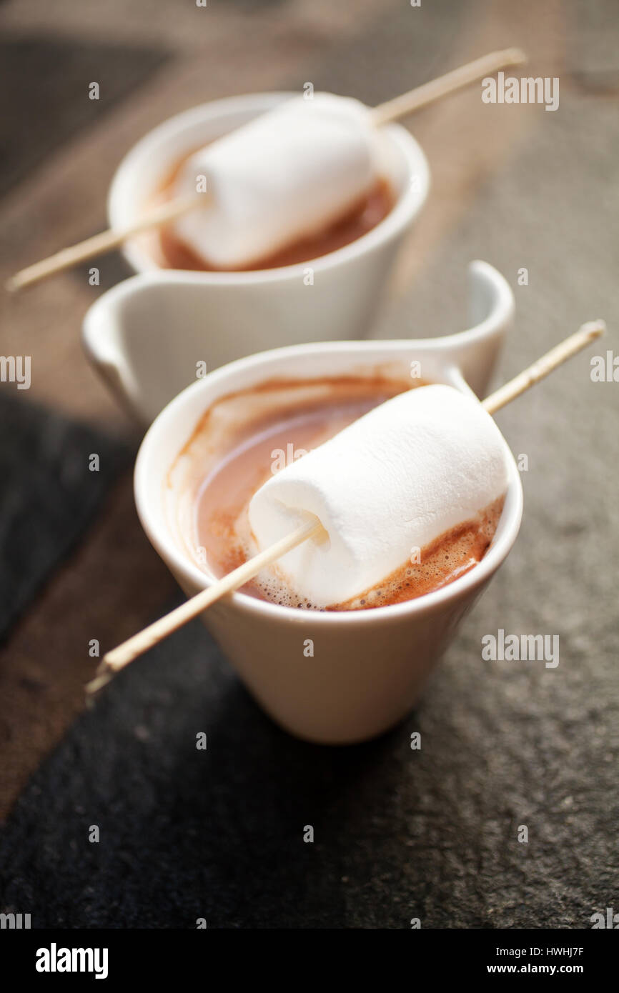 Hot Chocolate with white marshmallows Stock Photo - Alamy