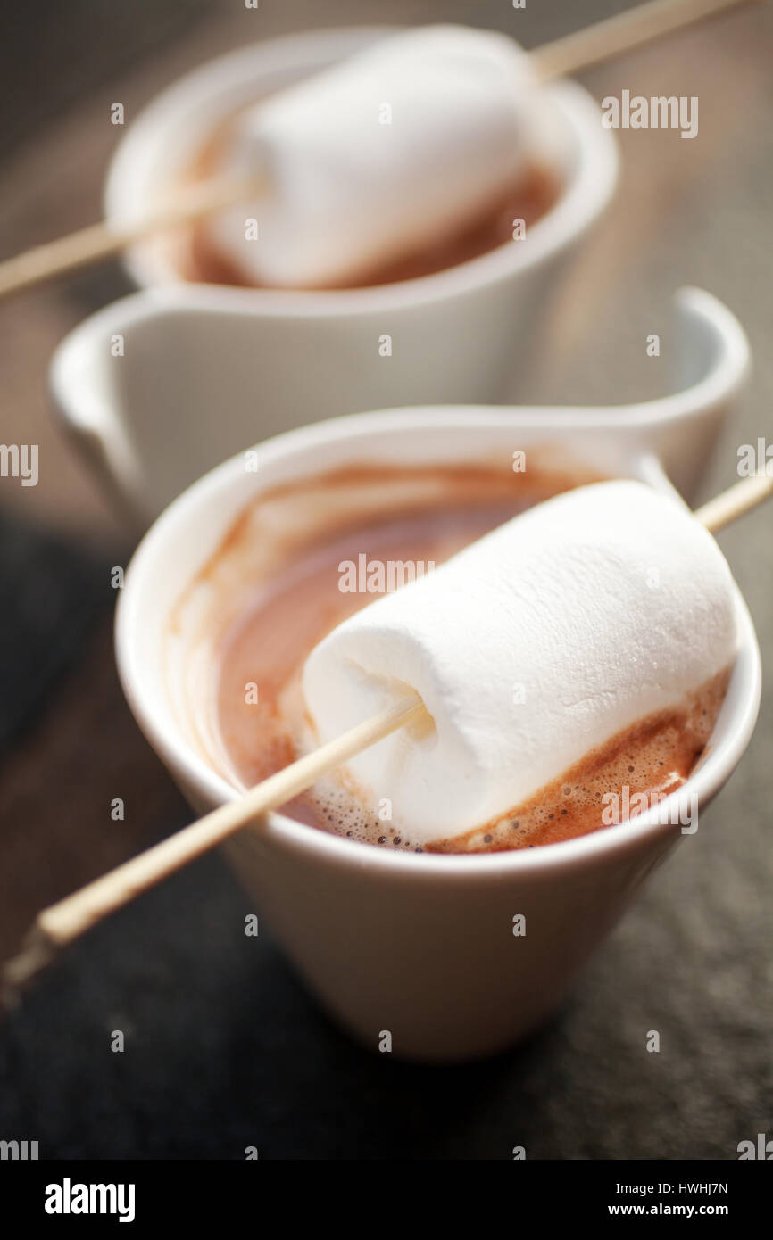 Hot Chocolate with white marshmallows Stock Photo - Alamy