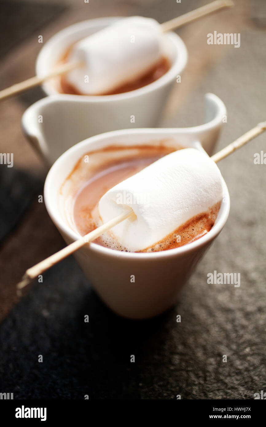 Hot Chocolate with white marshmallows Stock Photo - Alamy