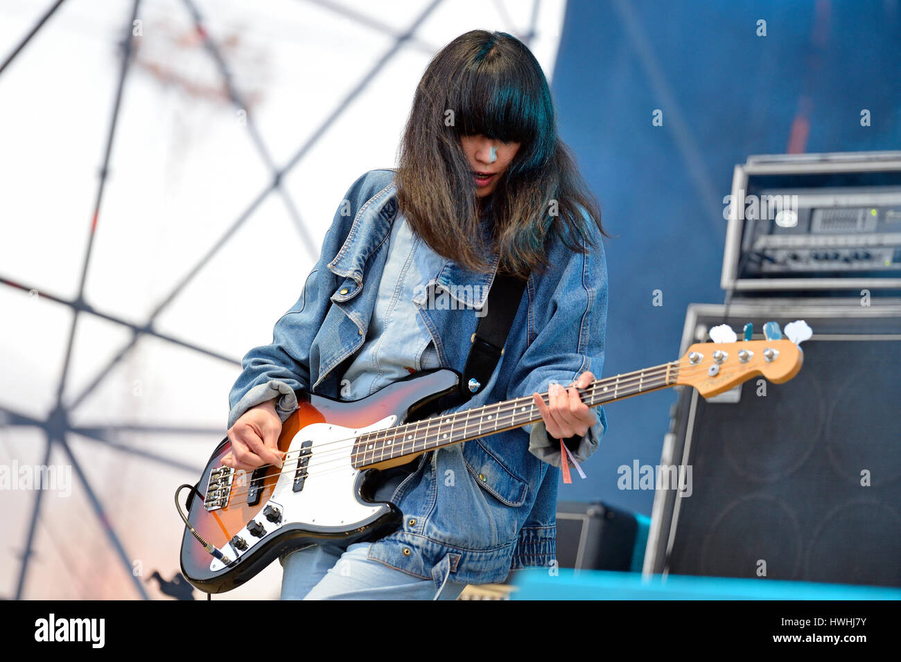 VALENCIA, SPAIN - APR 5: The asian female guitarist of Yuck (indie ...