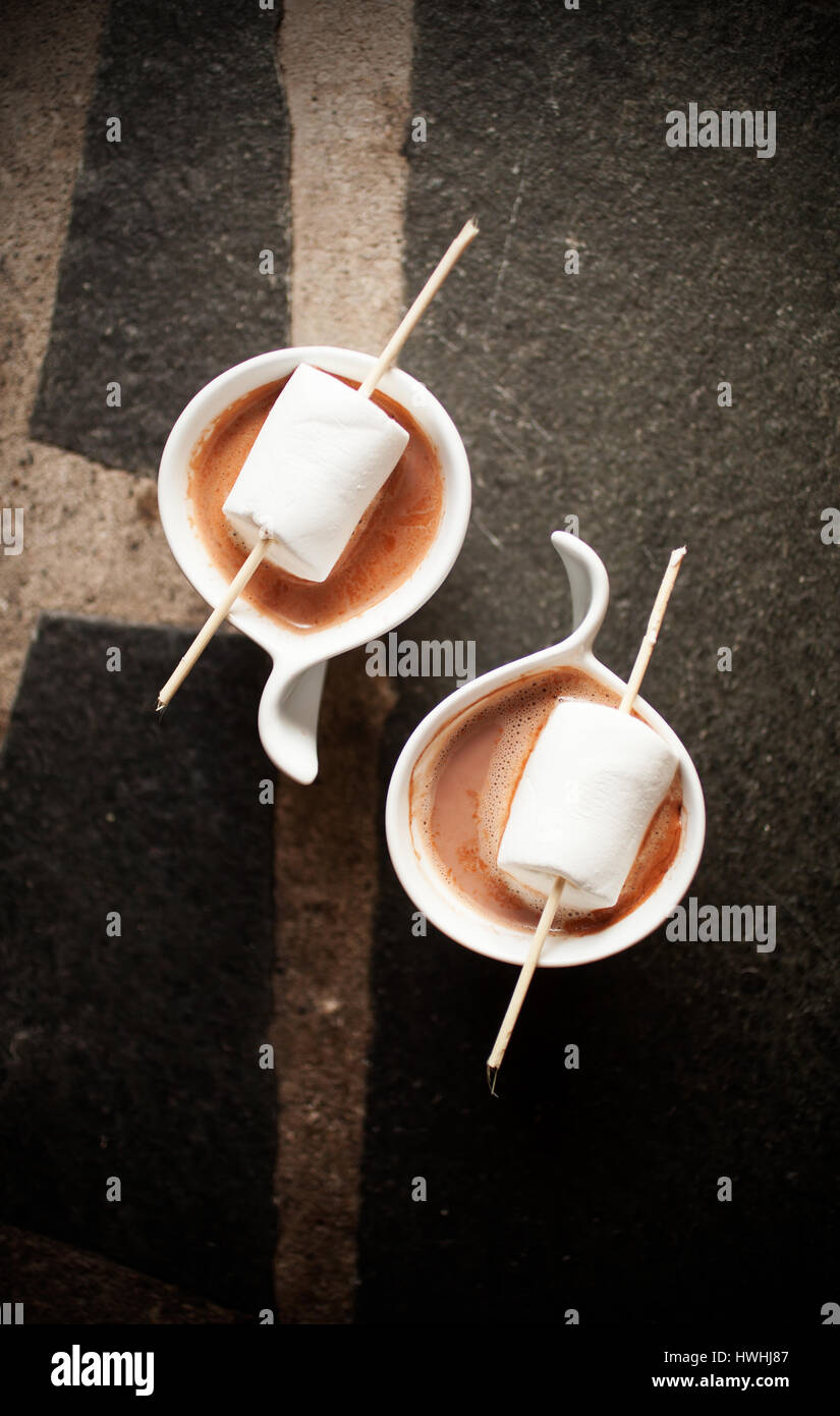 Hot Chocolate with white marshmallows Stock Photo - Alamy