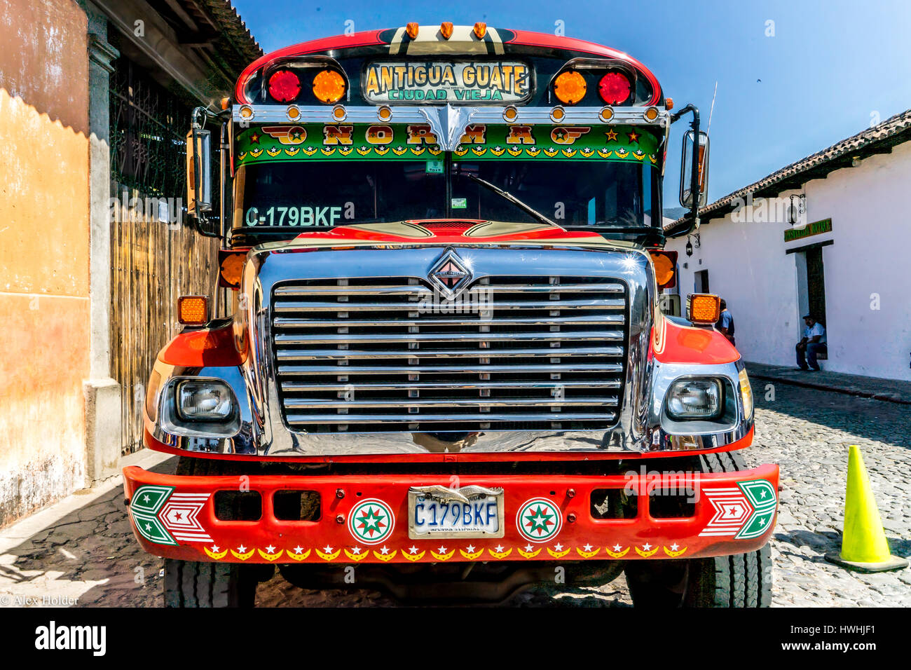 Colorful Antigua, Guatemala chicken bus Stock Photo - Alamy