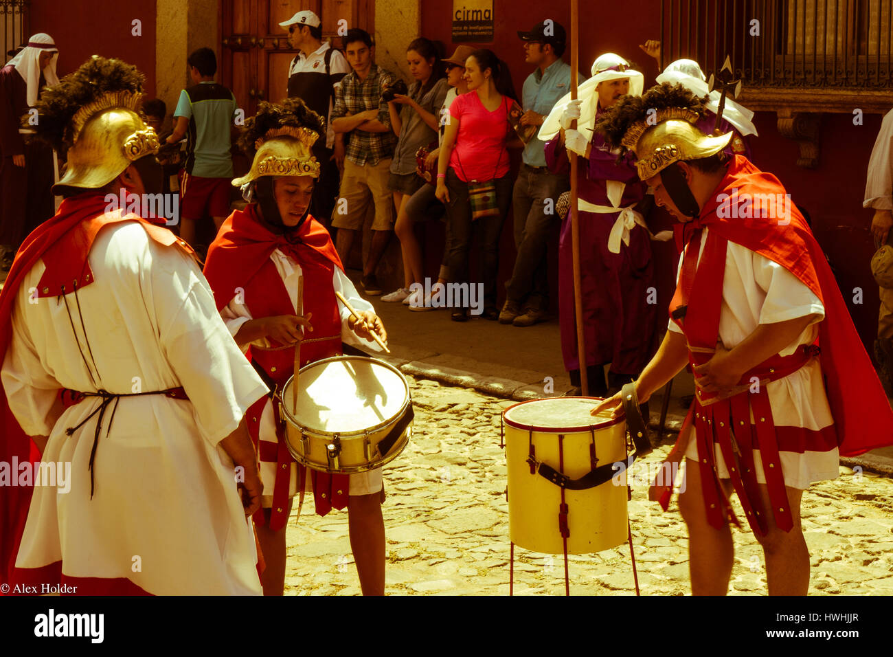 Parade during Easter week in Antigua, Guatemala featuring Roman guards ...