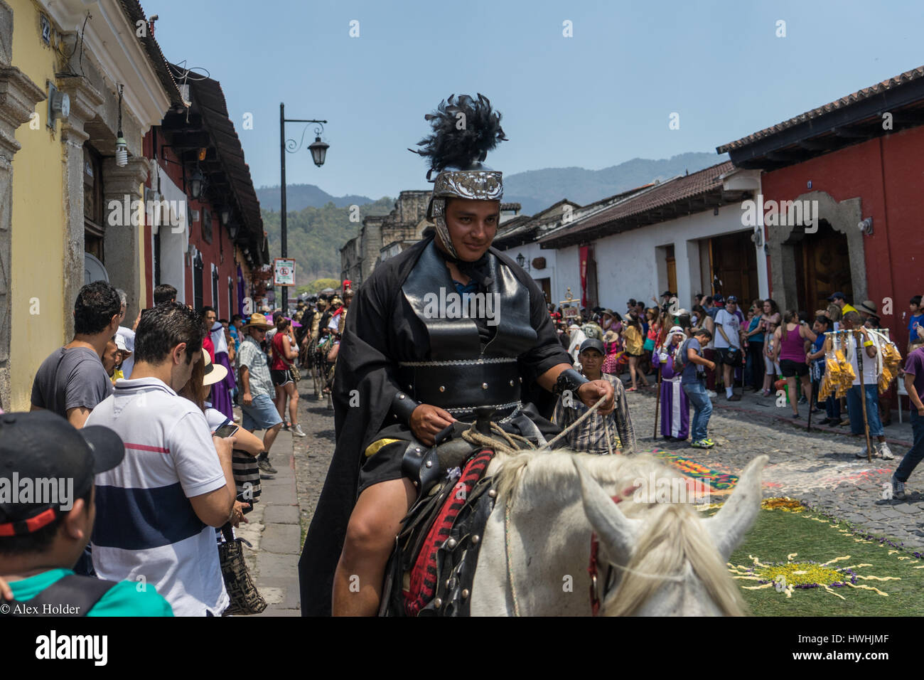 Parade during Easter week in Antigua, Guatemala featuring Roman guards ...