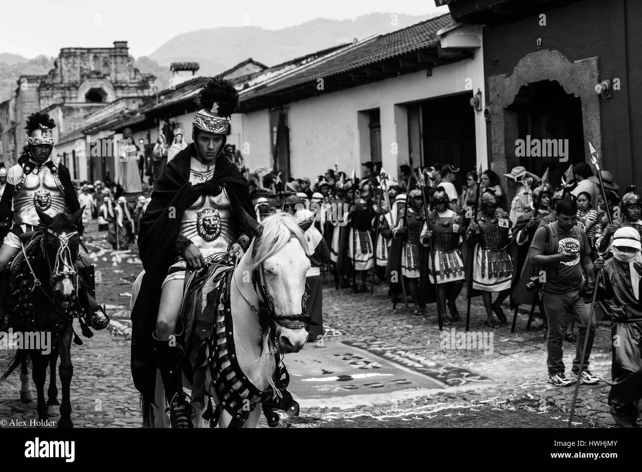 Parade during Easter week in Antigua, Guatemala featuring Roman guards ...