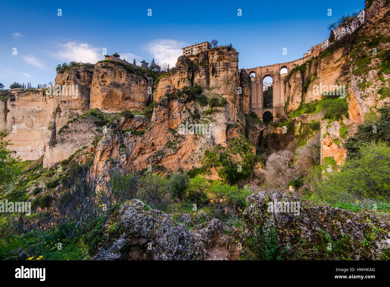 Twilight view on famous Puente Nuevo New Bridge in Ronda, Spain Stock ...