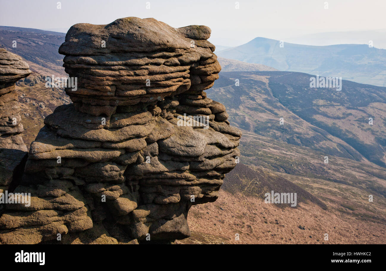 Weathered Millstone Grit rocks on Ringing Roger on Kinder Scout in the ...