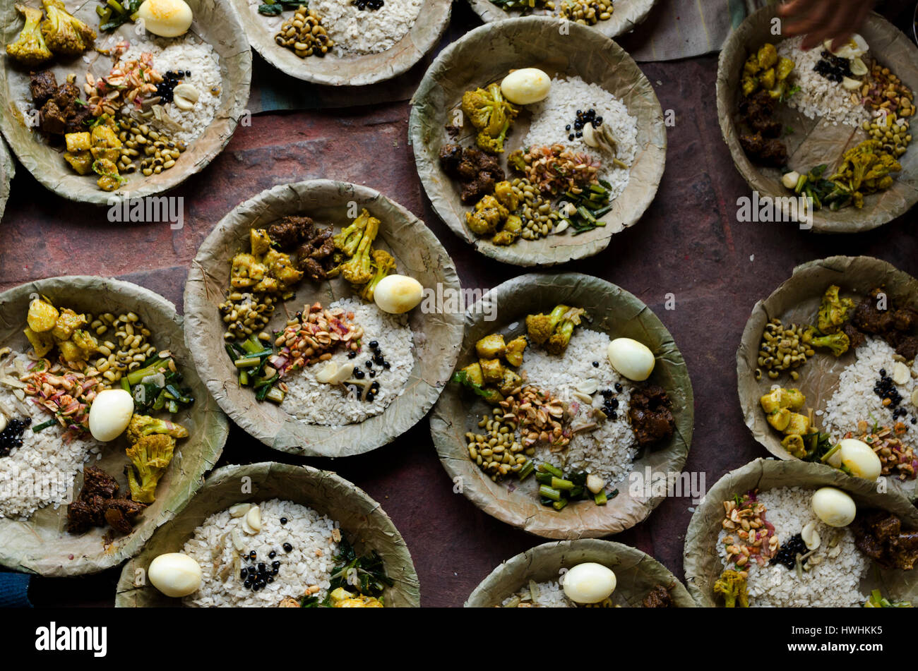 Traditional Newari food set samey baji served in the disposable leaf ...