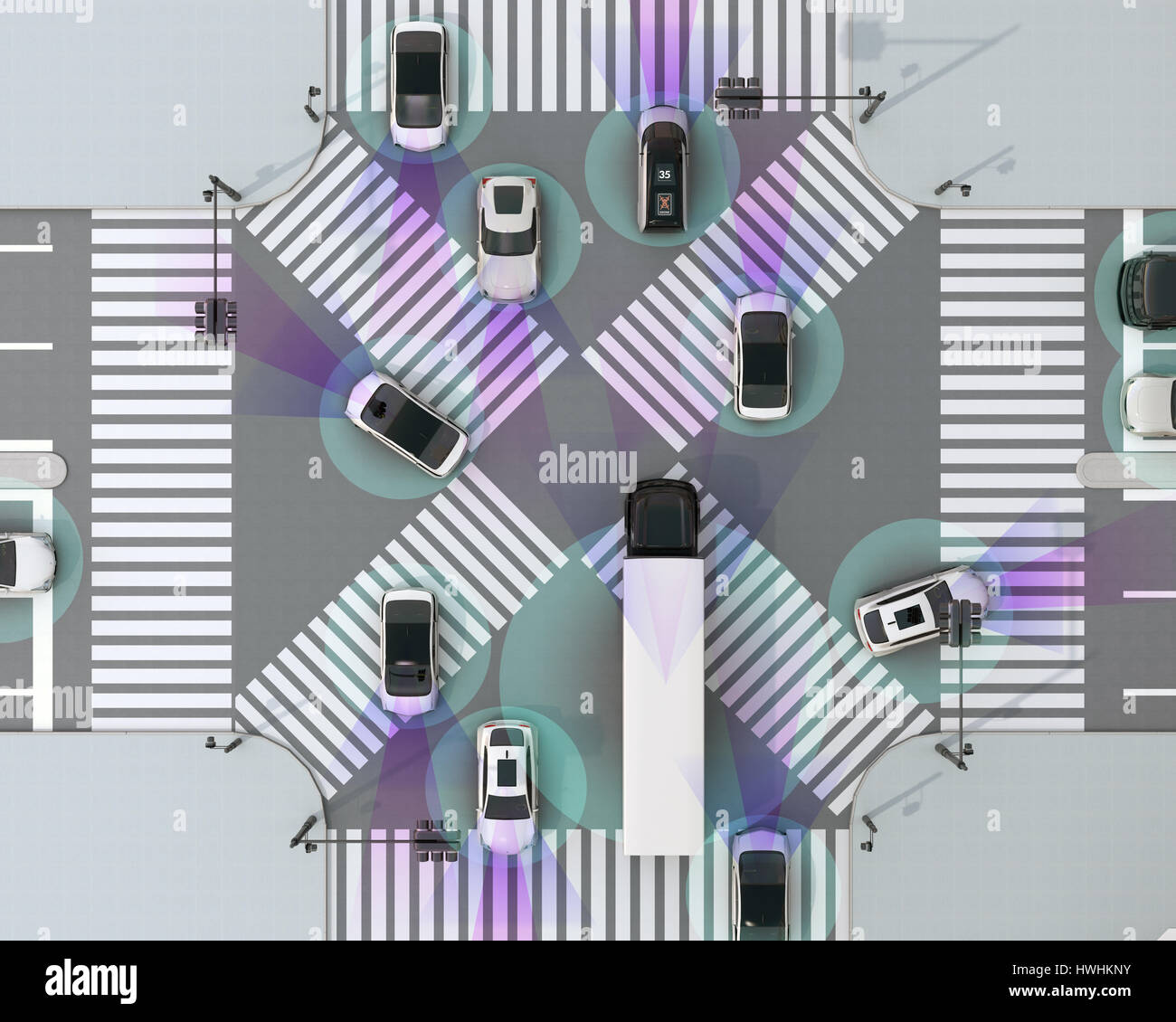 Top view of the crossroad. Concept for advantage autonomous technology ...