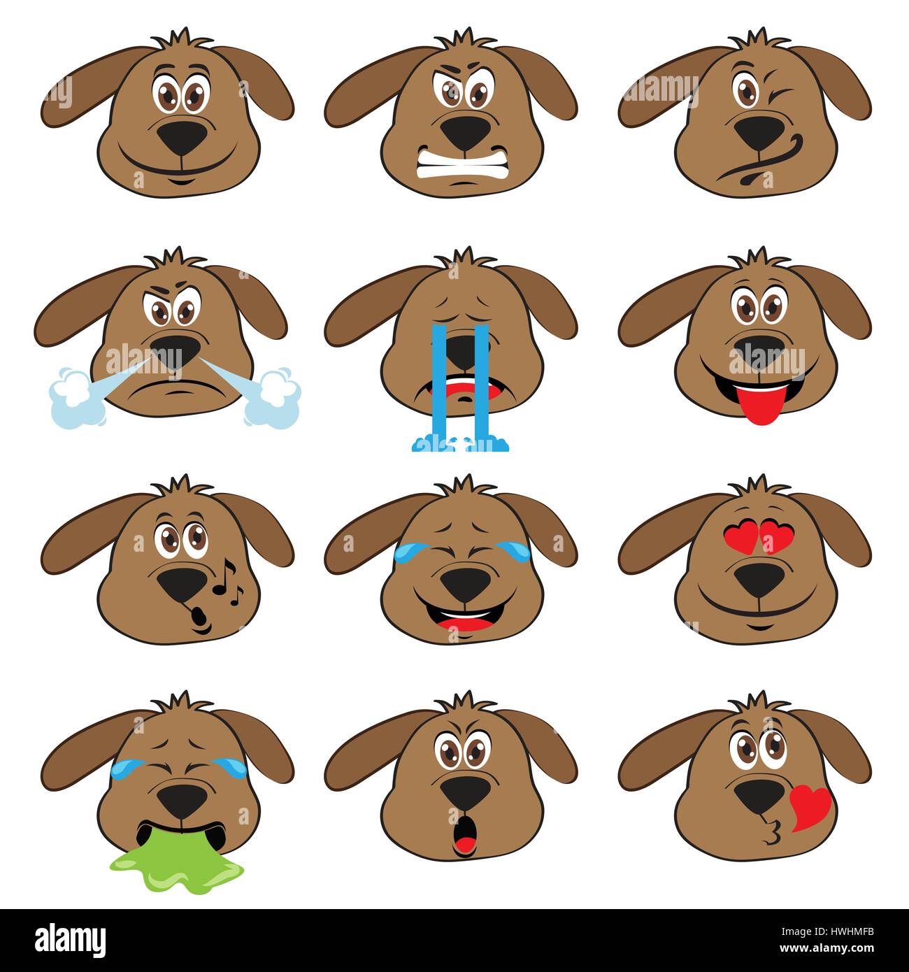 Dog Emojis Set of Emoticons Icons Isolated. Vector Illustration On ...